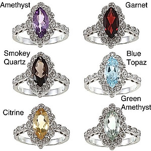 Sterling Silver Vintage Style Marquise Amethyst and Diamond Ring (1/4 TDW)