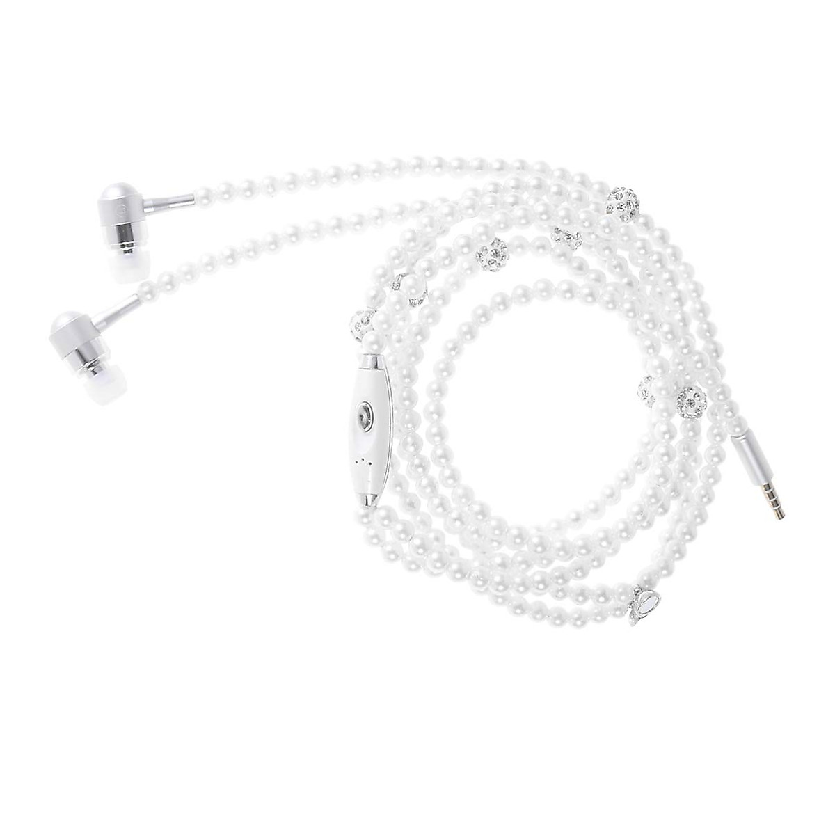 in-Ear Eardphones with Mic - in-Ear Headset with Remote and Mic Hands- Wired Pearls Chain Universal Earphone for Girls Women Student (White)