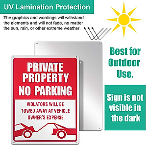 3 Pieces No Parking Sign, 14 x 10 Inches Reflective Private Property Sign Violators Will Be Towed Sign, Rust Free Aluminum, UV Protected, Weather Resistant, Waterproof, Durable Ink, Easy To Mount
