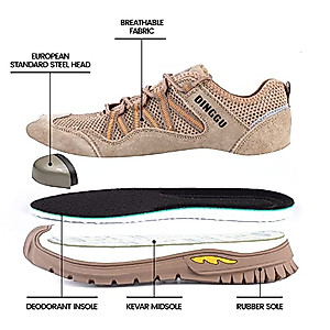 DINGGU Steel Toe Shoes for Men, Slip-on Breathable Safety Shoes, Brown, 9.5