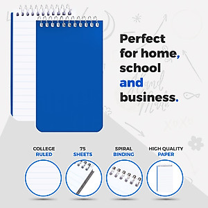 Alitte Small Notebooks, Spiral Notepads 3x5 - (Pack of 5) Pocket Notebook, Memo Pads For Home, Office, College, School - Lined College Ruled Paper - 5 Colored Notebooks, 75 Sheets Per Notebook
