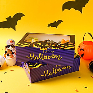 HONEYGIFTS 6 Count Cupcake Boxes, 6PCS Halloween Cupcake Boxes Cupcake Containers with Window Cupcake Holders Bakery Boxes for Holiday Party Supplies, 9.5 x 6.3 x 3 inches Purple