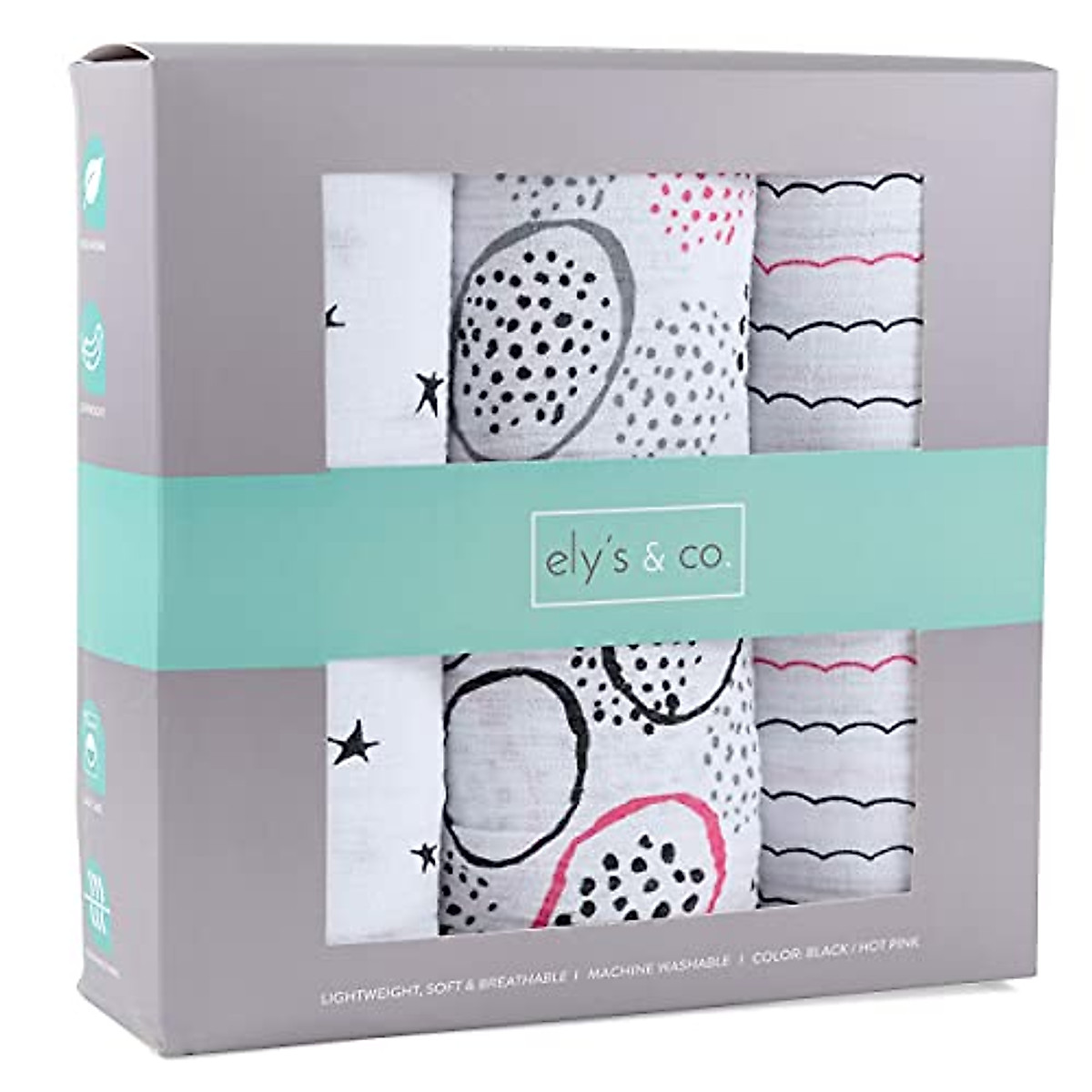 Muslin Swaddle Blanket 100% Soft Muslin Cotton 3 Pack 47"x 47" (Hot Pink)