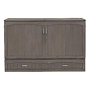 DHPM Queen Size Mobile Murphy Bed Chest with Built-in Charging Station and Big Storage Drawer, Traditional Solid Wood Murphy Cube Cabinet Bed Platform Bed for Small Room Guest Room Office