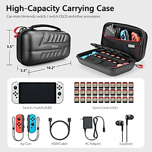Vamson Carrying Case for Nintendo Switch/Switch OLED, Hard Shell Travel Protective Case Fit Original Charger AC Adapter Accessories, Storage Messenger Bag Backpack with Strap Holds 30 Game Cards VP816