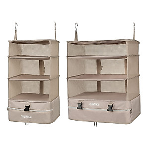 TABITORA Portable Hanging Travel Shelves Bag Packing Cube Organizer Suitcase Storage Large Capacity Beige L+XL