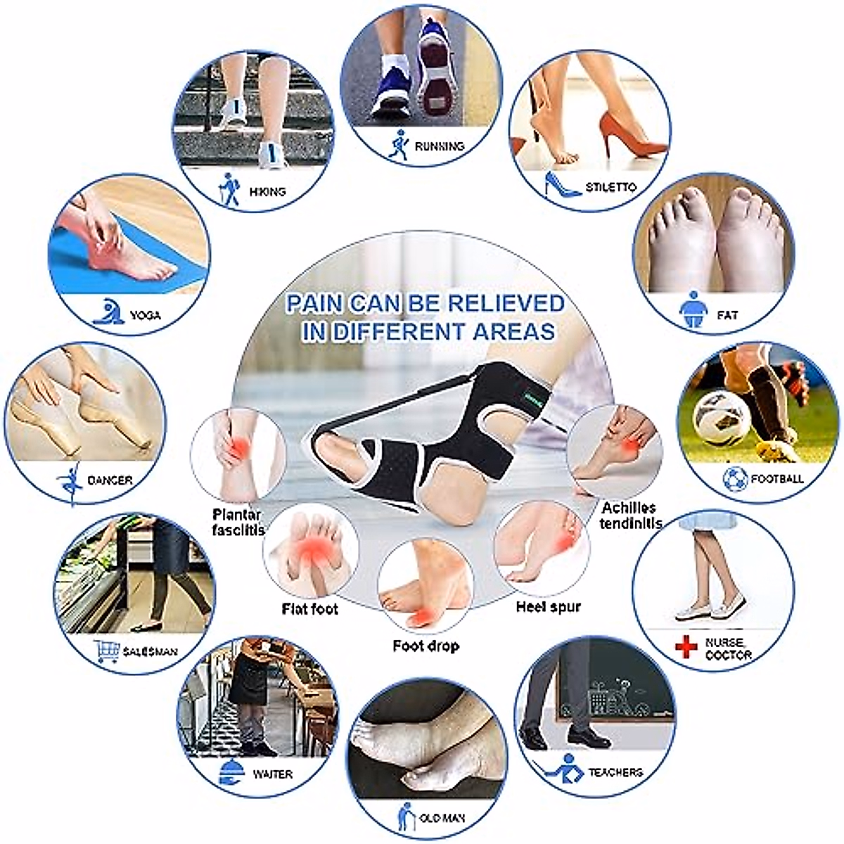 Plantarelief Plantar Fasciitis Night Splint: Upgraded Plantar Fasciitis Relief Brace with Arch Support Women Men - Treatment for Plantar Fasciitis, Achilles Tendonitis, Foot Drop and Heel Pain - Black