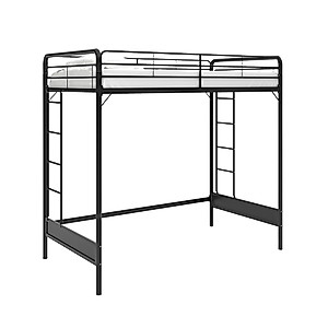 REALROOMS Colten Kid's Metal Loft Bed, Underbed Desk and Gaming Area, Two-Sided Ladder, Twin, Black