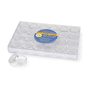 Darice Clear Ma Organizer Storage System, 24 Screw-Top Canisters in a 9.5” x 6.375” x 1.125” Case, Snap-Tight Container Hold Beads, Sequins, Nails, Jewelry Making Supplies Compartments