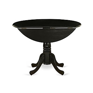 East West Furniture DMGA5-ABK-50 5 Piece Dining Room Table Set Includes a Round Dining Table with Dropleaf and 4 Dark Gotham Linen Fabric Upholstered Parson Chairs, 42x42 Inch, Wirebrushed Black
