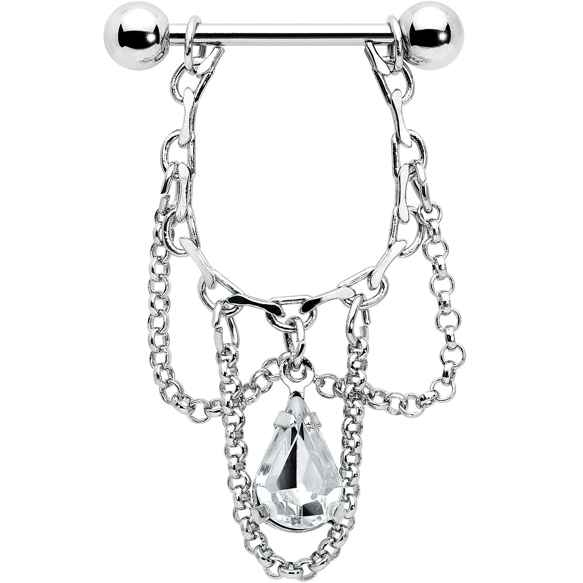 Body Candy Stainless Steel Clear Teardrop Chain Dangle Nipple Ring Set of 2 14 Gauge 5/8"