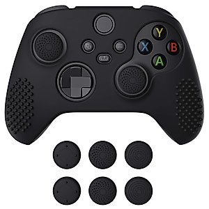 eXtremeRate PlayVital Black 3D Studded Edition Anti-Slip Silicone Cover Skin for Xbox Series X/S Controller, Soft Rubber Case Protector for Xbox Core Wireless Controller with 6 Black Thumb Grip Caps