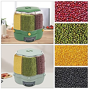 6-Grid Grain Storage Tank, 360° Rotatable Miscellaneous Grains Food Dispenser Grain Storage Box Suitable for All Beans Barley Millet And Other Granular Grains or Pet Food (Large, Light Green)