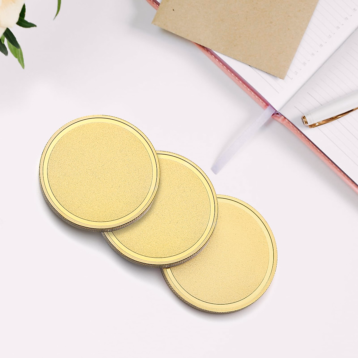 10Pcs Brass Laser Engraving Blanks Challenge Coin Blanks 40mm Diameter with Acrylic Protection Box for Personalized DIY Gift for Birthday Holidays Travel Commemorative Collection