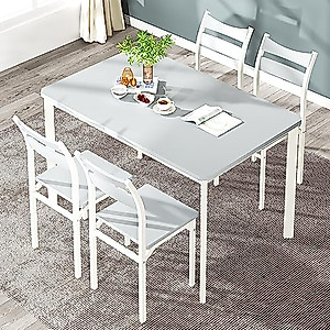 Lamerge Dining Table Set for 4, Kitchen Table and Chairs for 4, Modern Dining Room Table Set with Curved Backrest Chairs, Metal Frame, Ideal for Breakfast Nook, Compact Kitchen, Dining Room, Grey