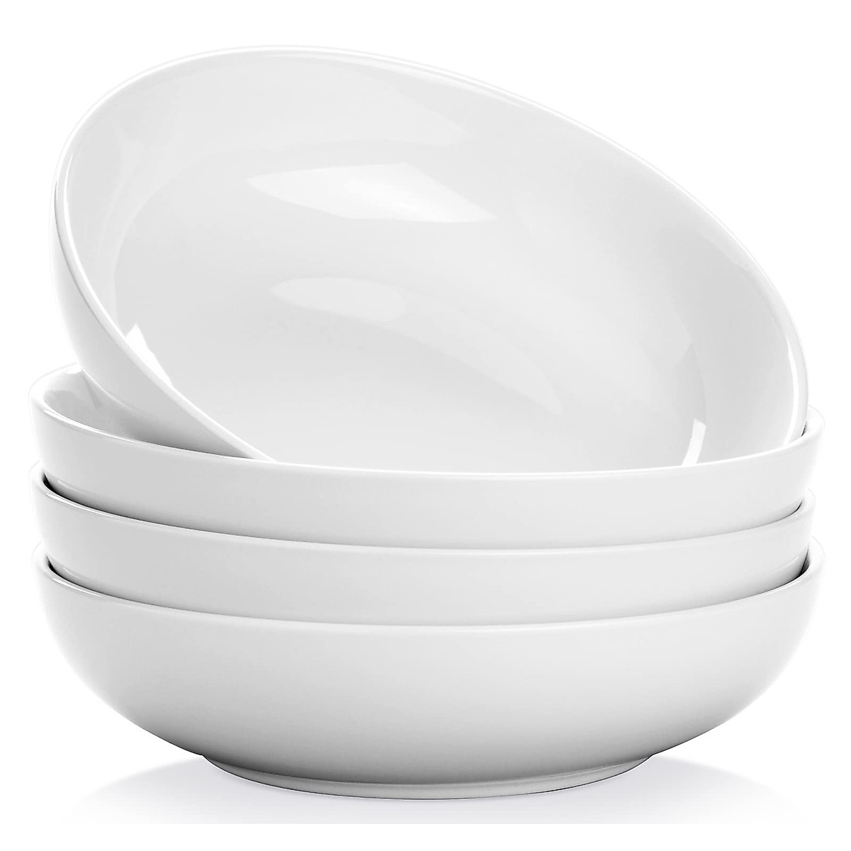 Yedio Pasta Bowls, 38 Ounces Porcelain Salad Bowls for Kitchen, Shallow Pasta Bowls Set, White Soup Bowls, Oven Dishwasher Safe, Set of 4