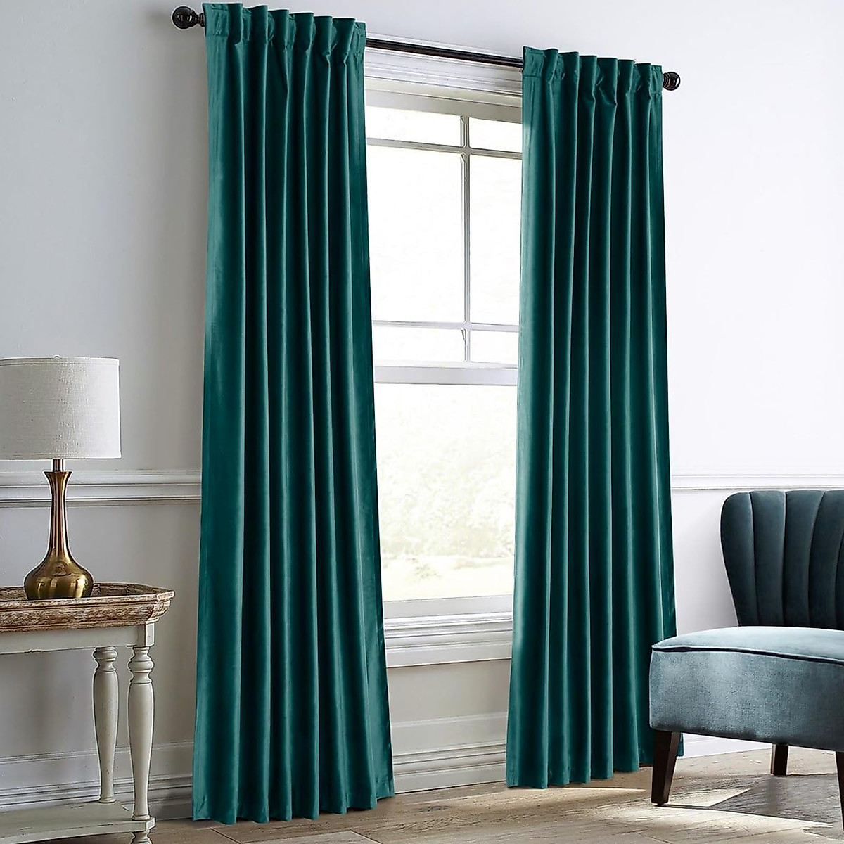 Dreaming Casa Teal Green Velvet Curtains for Living Room Thermal Insulated Rod Pocket Back Tab Window Curtain for Bedroom 2 Panels 52" W x 96" L