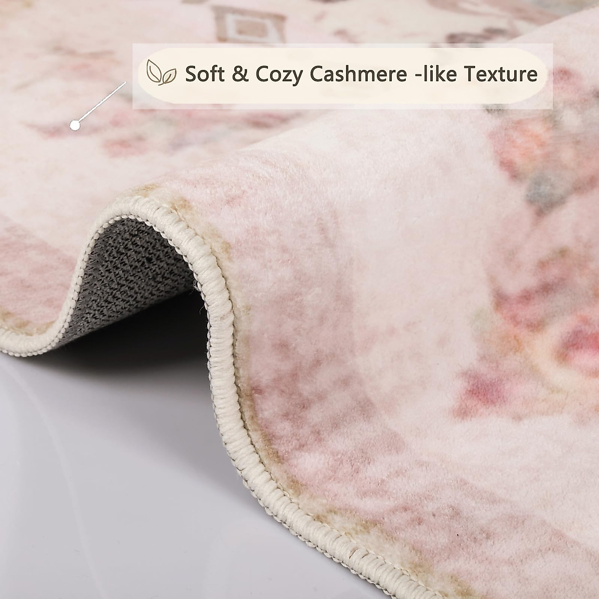 auruge Area Rug - Vintage 8x10 Non-Slip Backing Area Rugs Light Pink Soft Faux Wool Carpet Foldable & Machine Washable Rugs for Living Room Bedroom Dining Room Nursery Home Office