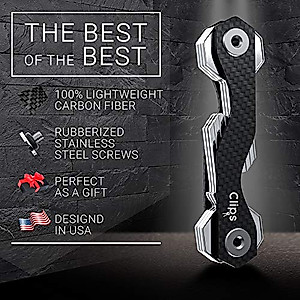 Smart Compact Key Organizer Keychain - Made of Carbon Fiber & Stainless Steel- Pocket key Chain Organizer Up to 28 Keys- Lightweight, Strong Includes Bottle Opener, Carabiner & More