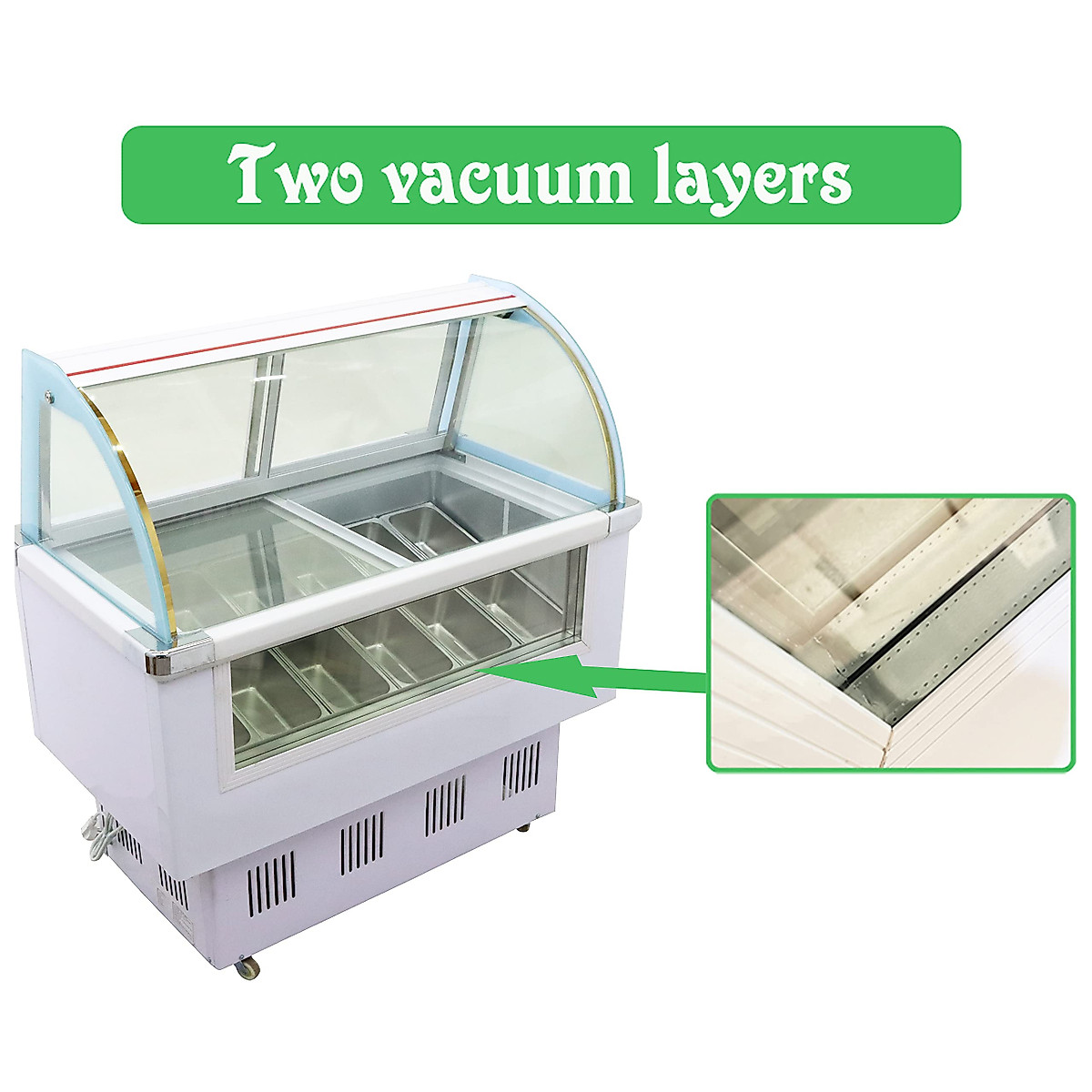 TECHTONGDA Commercial Ice Cream Chest Refrigerator Display Case Showcase Gelato Freezer With LED Light 220V 12 Pan