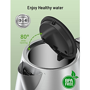 Electric Kettle, Paris Rhone 1.7L Electric Kettles for Boiling Water, Stainless Steel Hot Water Boiler Heater, BPA-Free, Auto Shutoff, Boil-Dry Protection, LED Indicator, Coffee and Tea, Silver