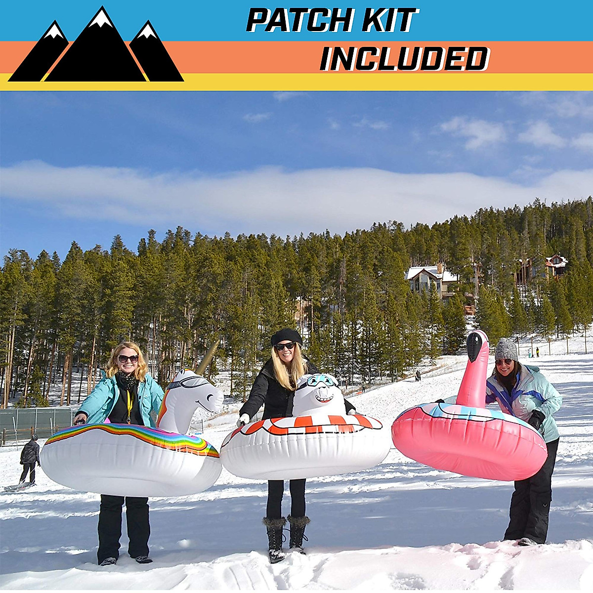 GoFloats Winter Snow Tube - Inflatable Sled for Kids and Adults (Choose from Unicorn, Disney's Frozen, Ice Dragon, Polar Bear, Penguin, Flamingo)