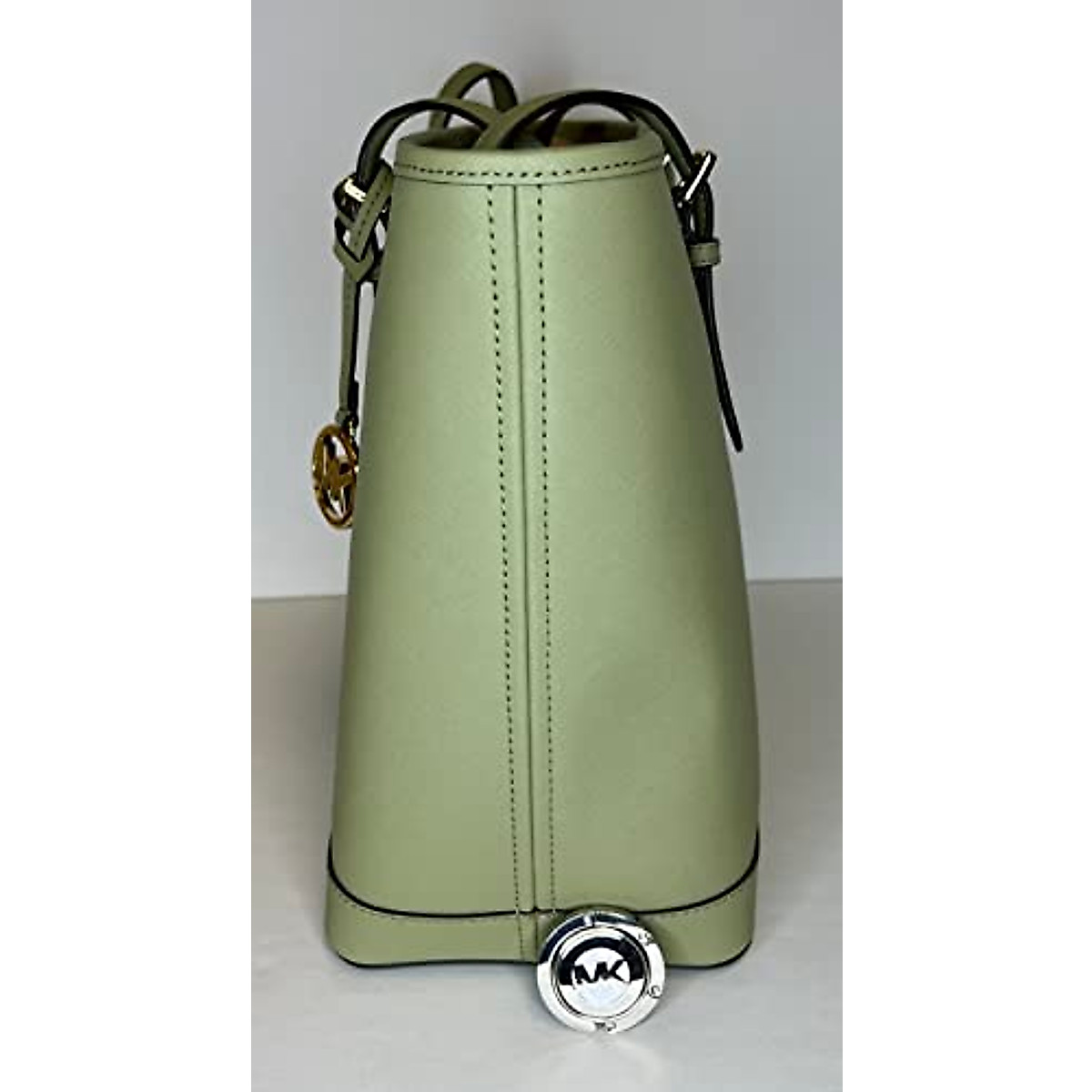 Michael Kors Jet Set Travel Large TZ Shoulder Tote bundled with Double Zip Wristlet and Purse Hook (Light Sage/MK)