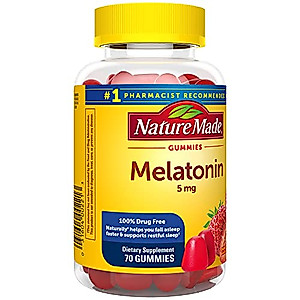Nature Made Melatonin 5mg, 100% Drug Free Sleep Aid for Adults, 70 Gummies, 70 Day Supply