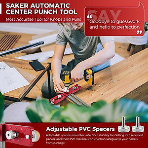 Saker Cabinet Hardware Doweling Jig,Adjustable Cabinet Template Tool for Knobs,Handles and Pulls,Self Centering Punch Locator Precise Woodworking Drill Guide for Drawer Cabinet Installation