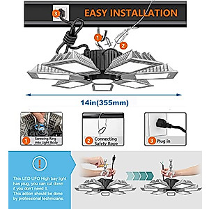 300W LED shop light, 6500K, 1000W Eq- Ultra-Bright high Bay for workshop, 30000lm Plug-in with Hanging Hook, Safety Rope - Ideal for Garage, Warehouse, Residential Barn, Factory, Workshop Lighting