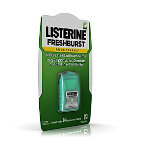 Listerine Freshburst Pocketpaks Fresh Breath Strips, Mint Breath Refresher Strips to Kill 99% of Bad Breath Germs, Portable Pack, Freshburst Spearmint Flavor, 24-Strips (Pack of 9)