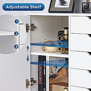 DEVAISE 5-Drawer Wood Dresser Chest with Door, Mobile Storage Cabinet, Printer Stand for Home Office