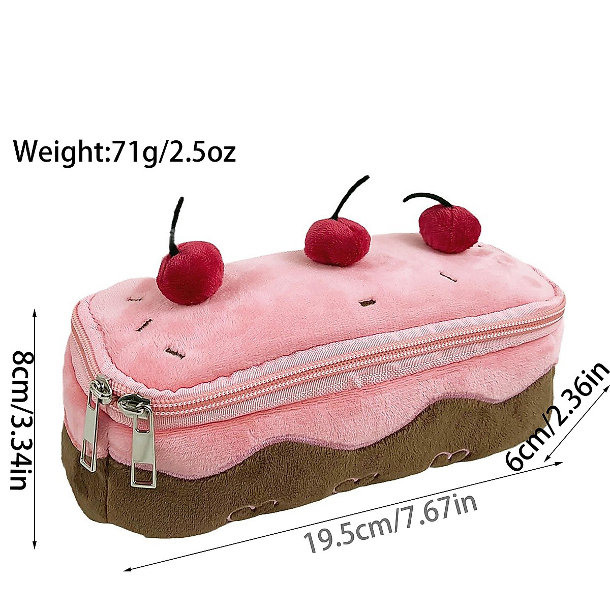Pink Plush Cherry Cake Pen Bag, Cute Pencil Pouch Stationery Storage Box Kawaii Big Capacity Case Box Pen Holder Lead Pencil Organizer Supplies Pencil Case, Cosmetic Bag (Cherry pencil case)