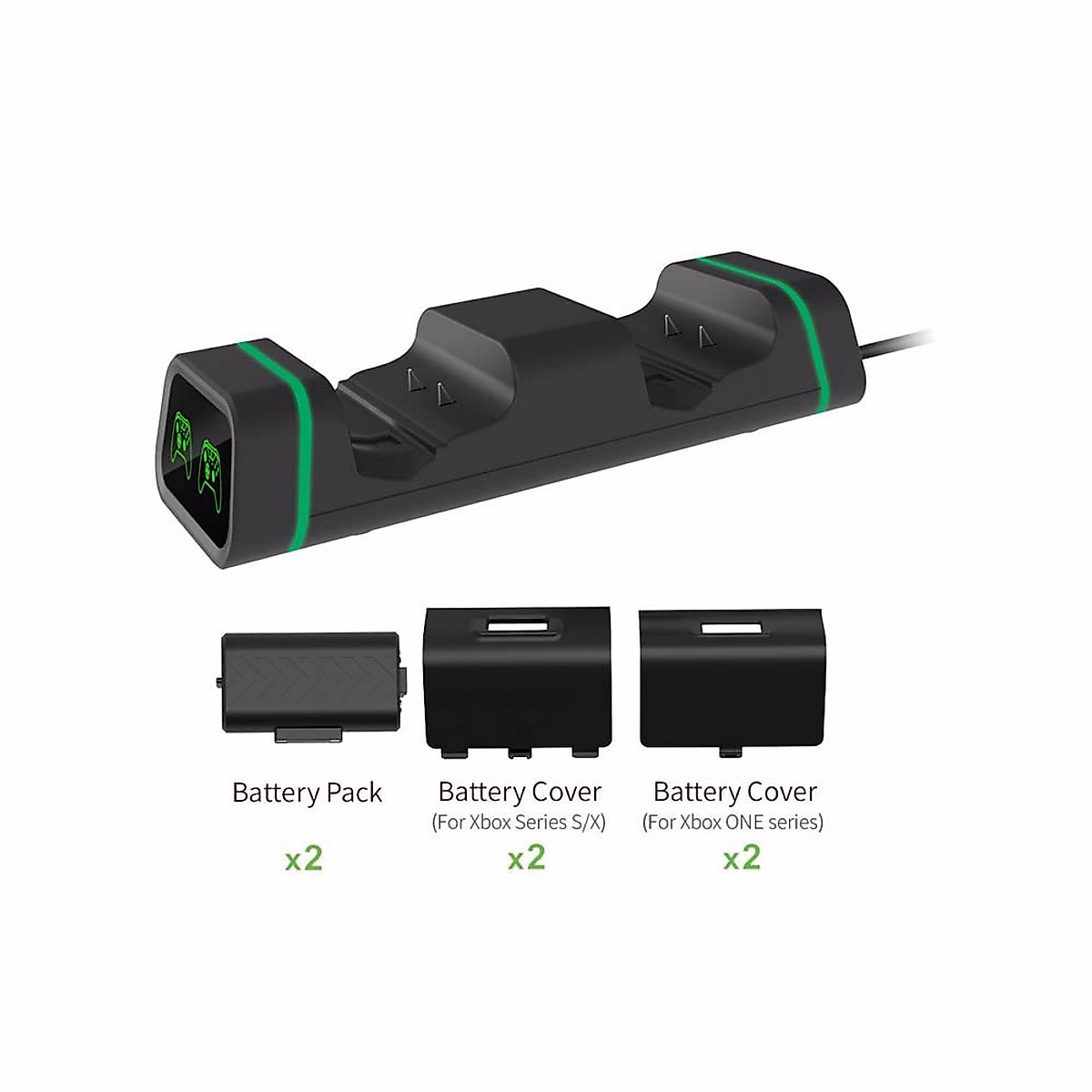 Jackky Controller Charger for Xbox One, Xbox Series & One SX, Dual Controller, Including 4 Covers Fits One& Series Controller