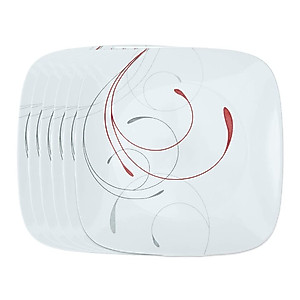 Corelle Vitrelle 6-Piece Salad Plate Set, Triple Layer Glass and Chip Resistant, Lightweight Square 10-1/4-Inch Plates Set, Splendor