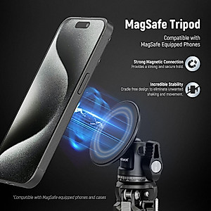 NEEWER Magnetic Desk Phone Tripod Set Compatible with MagSafe iPhone 16 15 Pro Max Plus 14 13 12 Series, Single Hand Grip Selfie Stick Metal Tabletop Mini Tripod with Ball Head, PA010+TP29