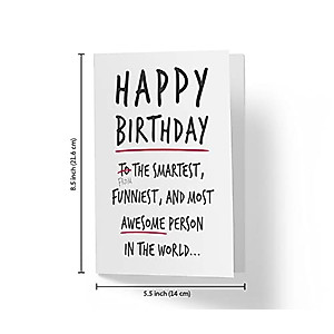 Funny Birthday Card For Men and Women, Single Large 5.5 x 8.5 Happy Birthday Card For Him Or Her, Birthday Card For Husband, Birthday Card For Brother, Nephew, Niece - Karto - To From Smartest