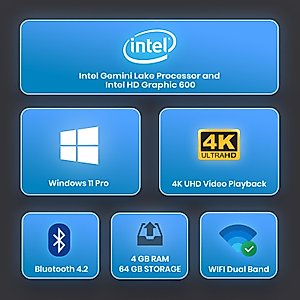 AZULLE Access4 Pro Mini PC Stick with Windows 11 Pro, 4GB/64GB – Business & Home, Video Powerful Portable Computer with Ethernet Port – Gemini Lake J4125 Processor