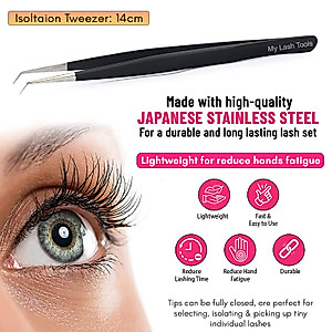 My Lash Tools Eyelash Extension Curved Degree Tweezers for Isolation Lash Extensions 14cm, Best for Individual Isolation & Classic Lashes Japanese Stainless Steel Eyelash Twisers (Matte Black)