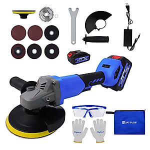 Angle Grinder Tool, Brushless Cordless Angle Grinder Powered Tool Kit [Battery Included, Compatible with 21V Charger] with Handle, Grinding Wheel, Cutting Wheel, Flap Disc and Carving Disc