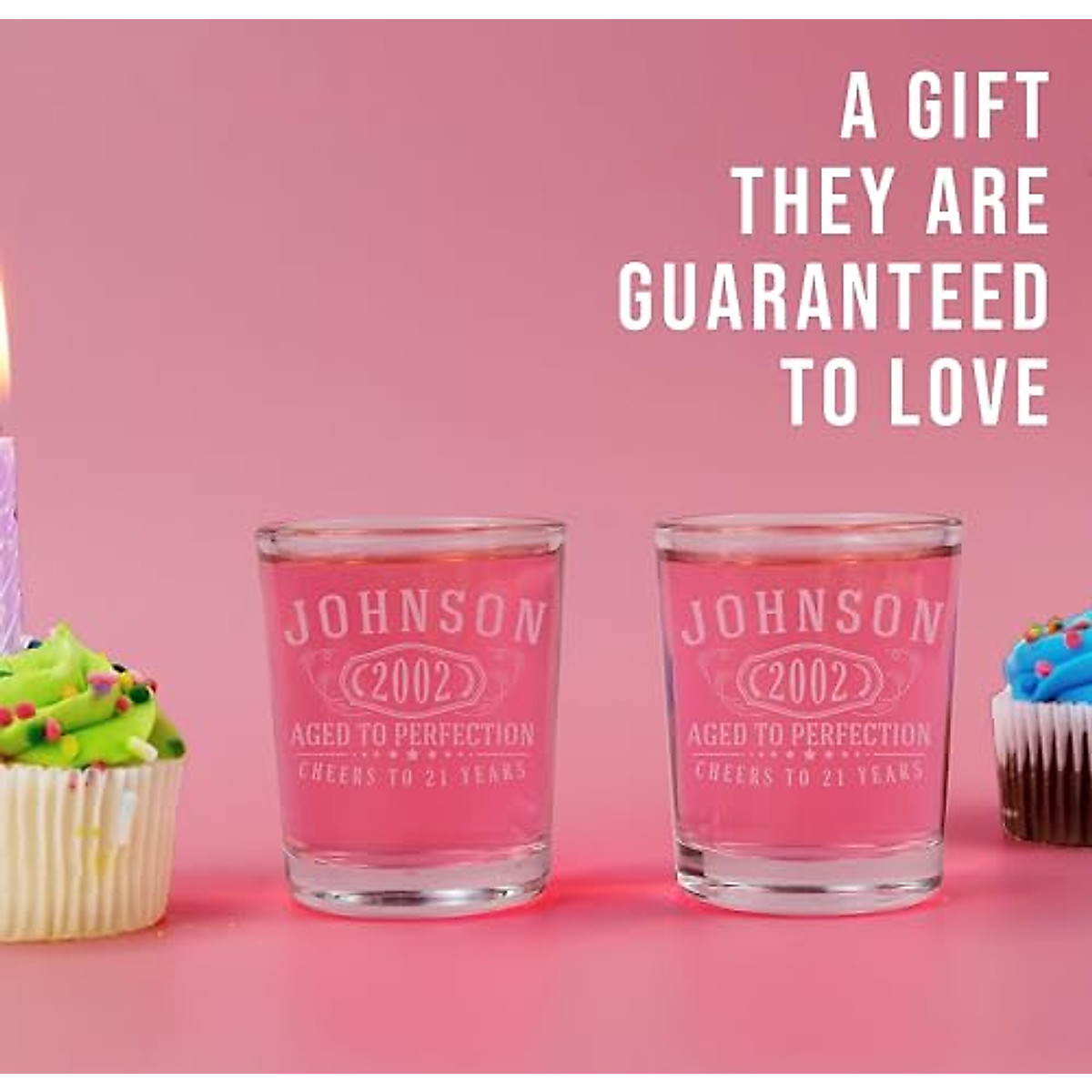 Personalized Etched 2.5oz Shot Glasses 2pk - Customized Birthday Gifts Men Women, Custom Engraved Name Age, Anniversary Retirement Gift Ideas Him Her, Cheers to Turning Years Old, 40th, Cute, Bernard