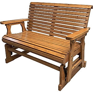 Fortune Candy Wooden Patio Glider with High Roll Back and Deep Contoured Seat, Solid Fir Wood, 2-Seater, Heavy Duty 800 LBS, 4 Feet, Brown