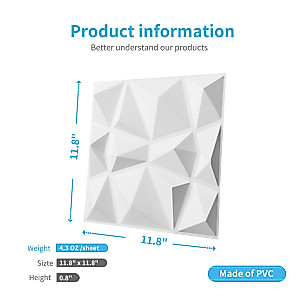 Art3d Decorative 3D Wall Panels in Diamond Design, 12"x12" Matt White (33 Pack)