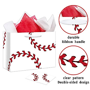 Jiaoiudi Baseball Party Bags with Tissue Paper Greeting Card Baseball Gift Bags Large with Handles Baseball Goodie Bags