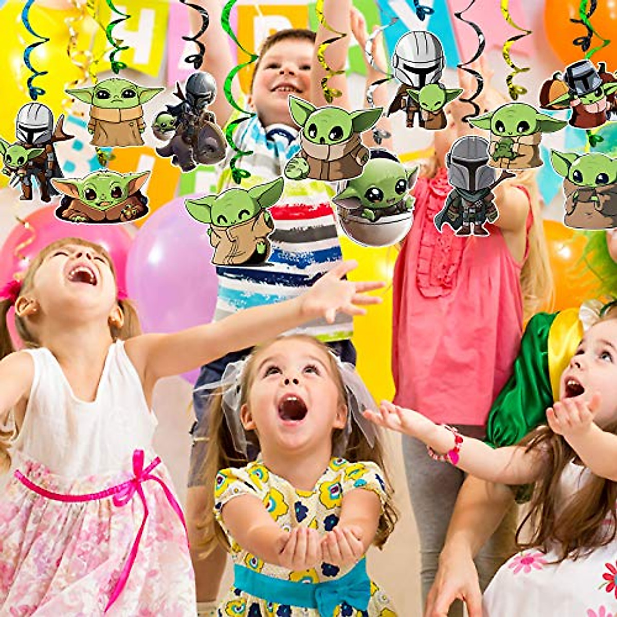 Cute Hanging Swirls Decor 30 Pack Alien Outer Space Party Supplies for Kids Girls Boys Birthday Party Decorations Ceiling Whirl Streamer Hanging Cutouts