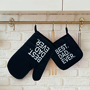 Best Dad Ever,Oven Mitts and Pot Holders Sets of 2，Funny Oven Mitt，Birthday Gifts for Dad,Father in Law,Gifts for Husband