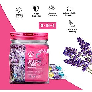5-in-1 Laundry Pods, Total 96 Count, High Efficiency (HE), Ultra Concentrate with Powerful Stain Lifter Technology, Fabric Softener With Lavender Extracts, Detergent Pods, 32 Count/Each – Pack of 3