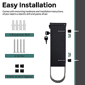 LAND·VOI Locking Mailbox with 4 Keys, Wall Mounted Metal Postbox，Nameplate, Newspaper Holder, Easy to Install, 3.4 x 11.8 x 13.3 Inches, Includes Vinyl Mailbox Numbers, Matt Black