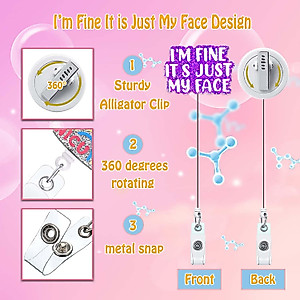 ANDGING Funny Nurse Badge Reels Retractable for Nurses, I'm Fine It's Just My Face Nurse Badge Reel Holder Nursing Acrylic Cute Badge Clips RN LPN CNA Medical ID Card Badge Holder Office Accessories