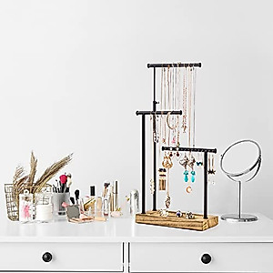 SRIWATANA Jewelry Organizer Stand, Extra Tall Necklace Holder Jewelry Holder (Carbonized Black & Black)